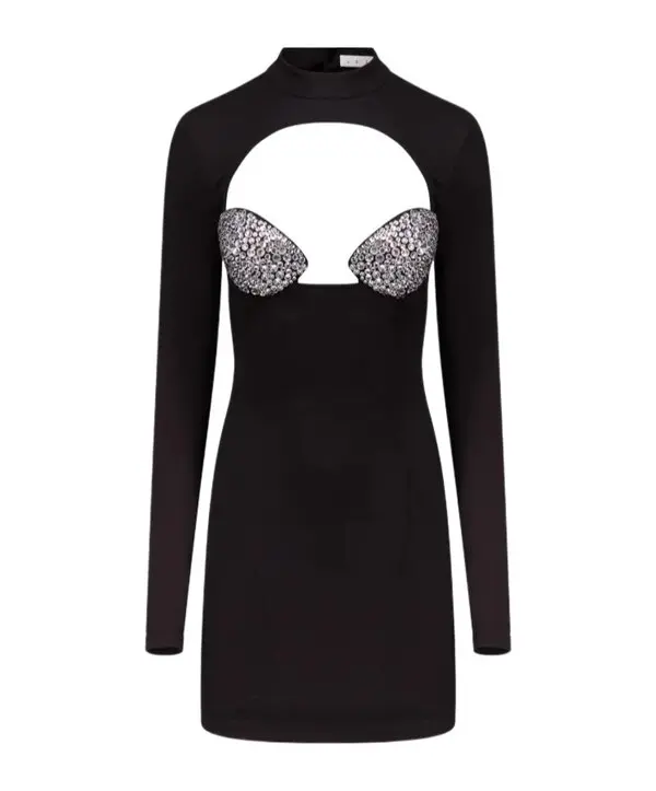 AREA Crystal Embellished Dress With Cutout Detail