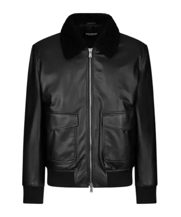 DONDUP Leather Bomber Jacket With Shearling Collar