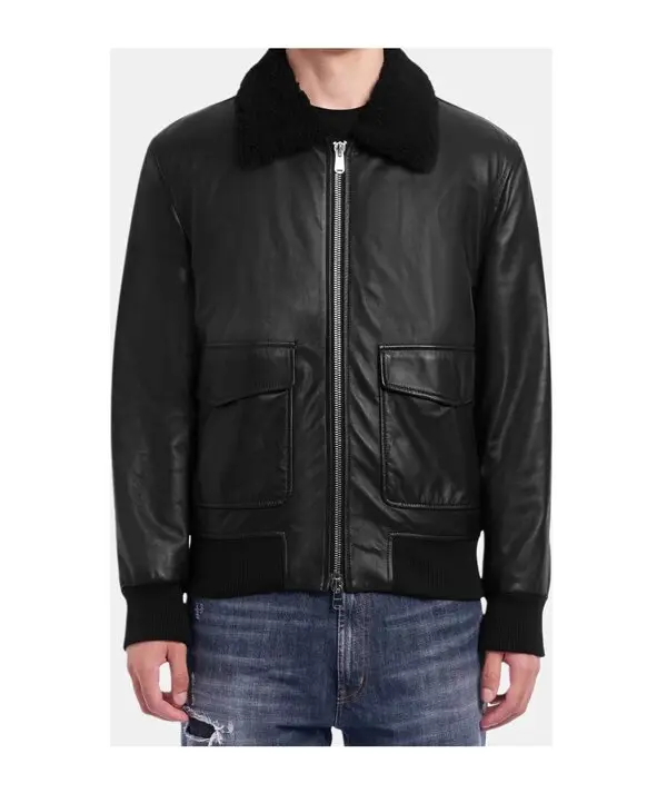 DONDUP Leather Bomber Jacket With Shearling Collar