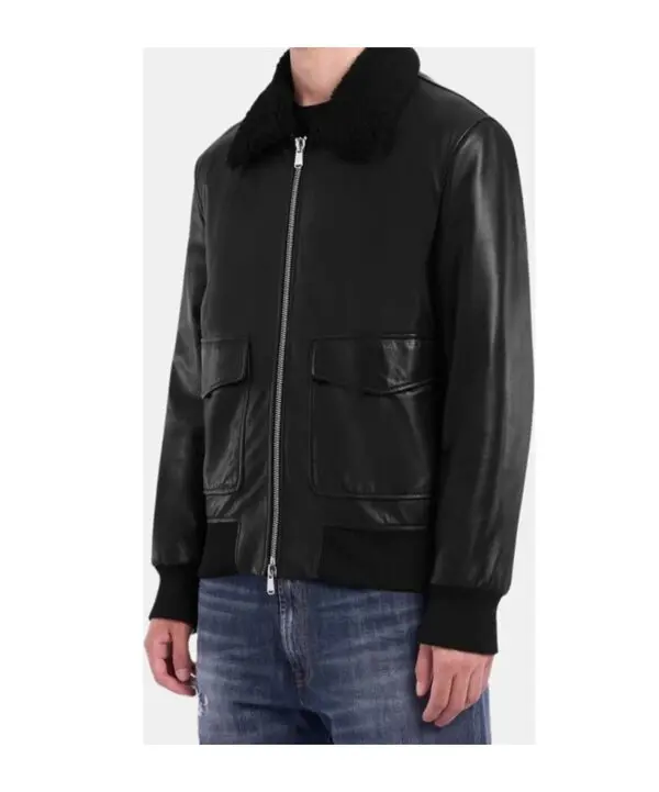 DONDUP Leather Bomber Jacket With Shearling Collar