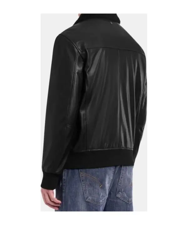 DONDUP Leather Bomber Jacket With Shearling Collar