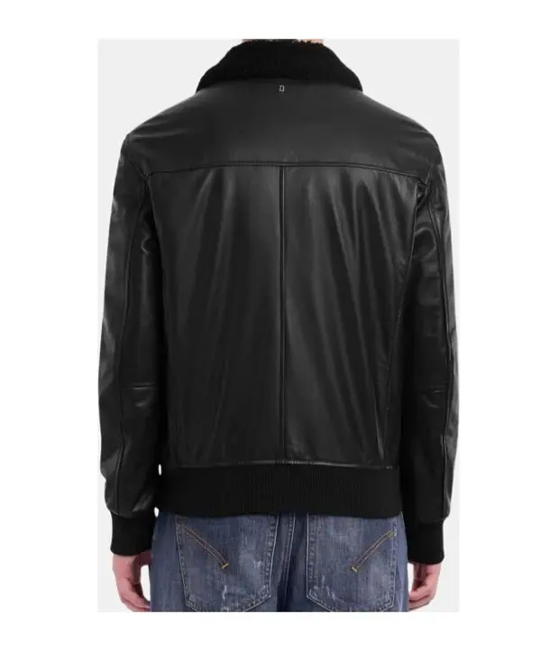 DONDUP Leather Bomber Jacket With Shearling Collar