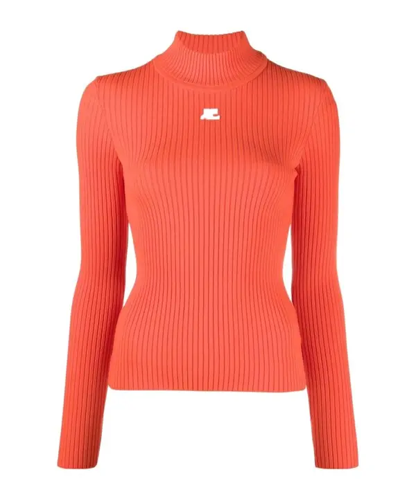 COURREGES Logo-patch Roll Neck Jumper - Orange