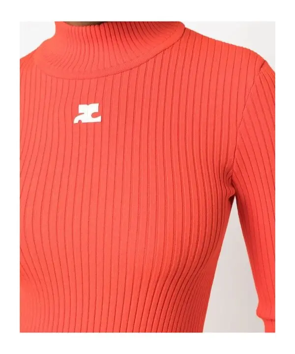COURREGES Logo-patch Roll Neck Jumper - Orange