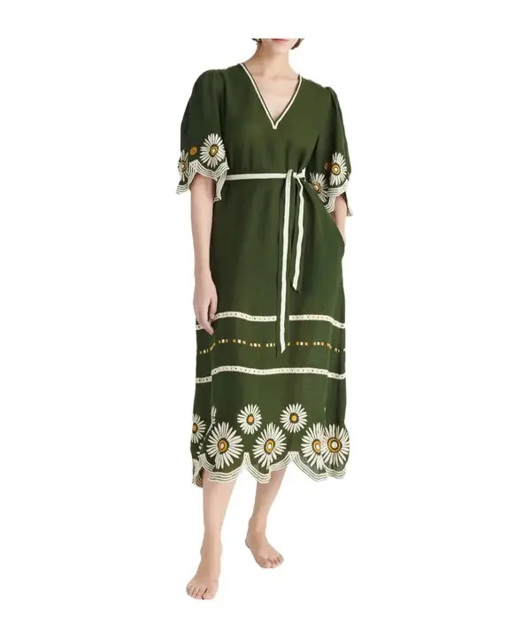 ERES Hortense Floral Embroidered Linen Dress