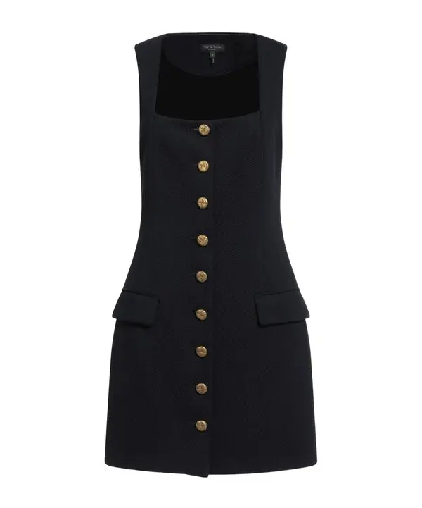 Rag & Bone Sleeveless Square Neck Button Detailed Mini Dress