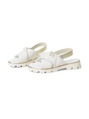 TWINSET Leather Slingback Sandals With Gold Tone Logo Plaque