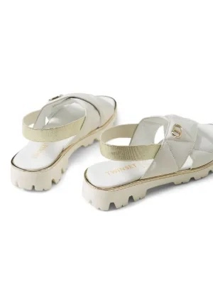 TWINSET Leather Slingback Sandals With Gold Tone Logo Plaque
