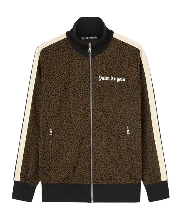 Palm Angels Leopard Print Track Jacket With Side Stripe Sleeves