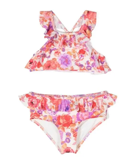 Zimmermann Leaf Print Ruffled Bikini - Pink