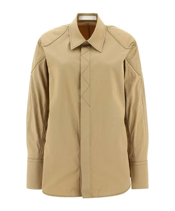 DION LEE Contrast Stitching Shirt Jacket - Nude