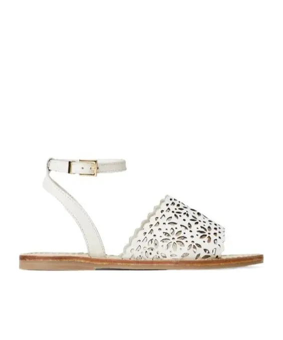 TWINSET Lasered Leather Sandals With Buckle Ankle Straps - White