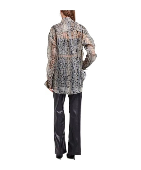 Sportmax Snake Print Sheer Organza Shirt With Crystal Embellishments