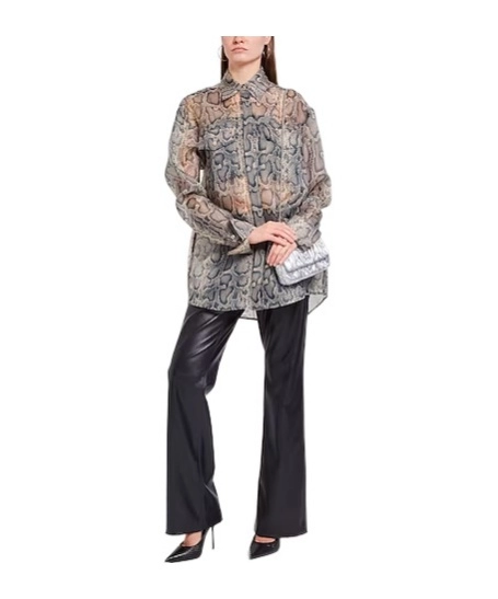 Sportmax Snake Print Sheer Organza Shirt With Crystal Embellishments