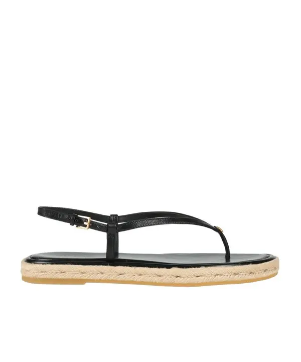 Tory Burch Leather Flat Espadrille Sandals With Buckle Detail