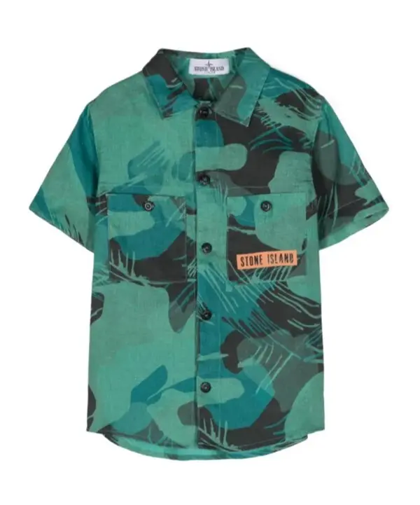 Stone Island Abstract Print Linen Shirt