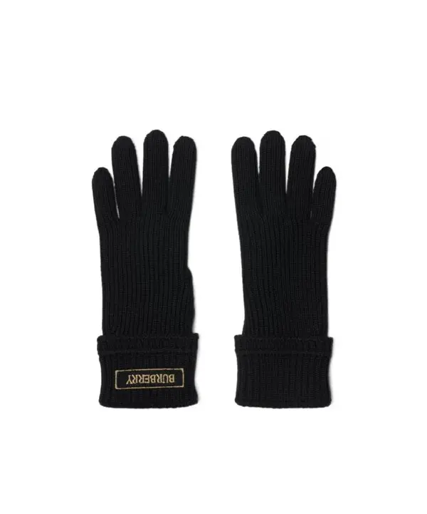 Burberry Logo Patch Wool Blend Gloves - Black
