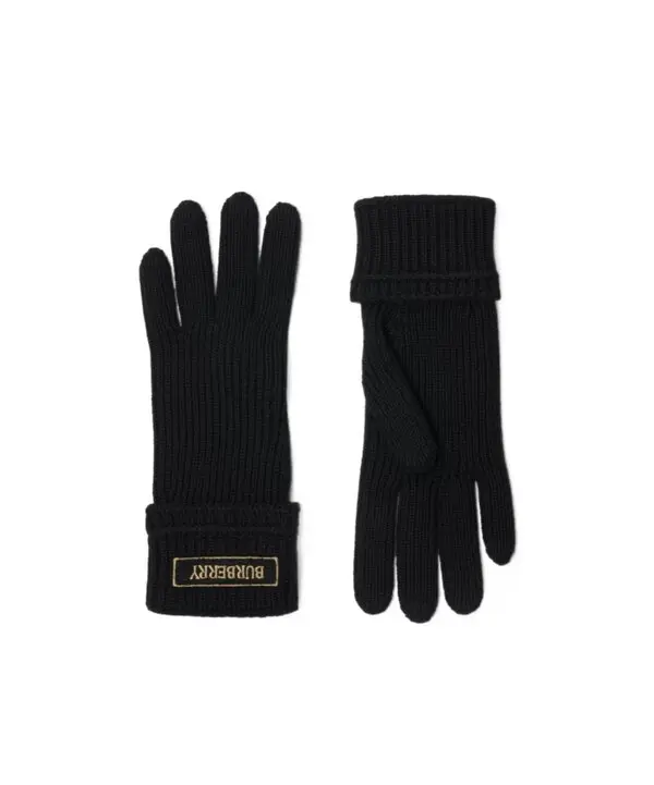 Burberry Logo Patch Wool Blend Gloves - Black