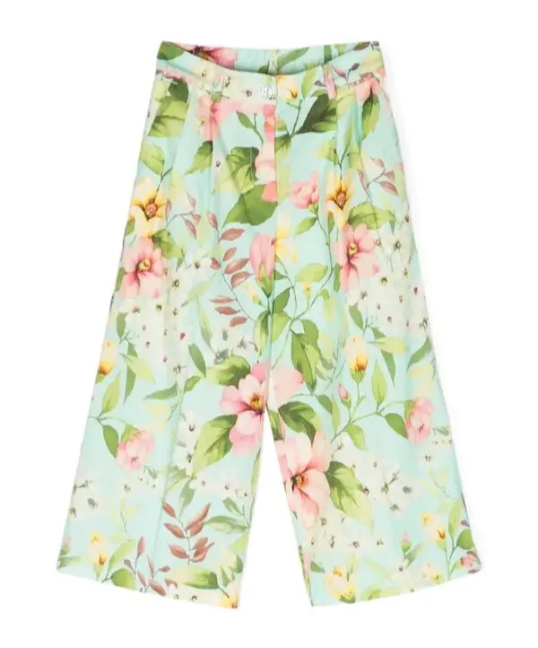 TWINSET Floral Print Cotton Blend Cropped Trousers