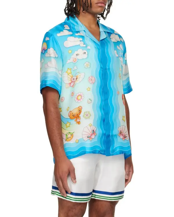 Casablanca Kawaii Motif Short Sleeve Twill Shirt - Blue