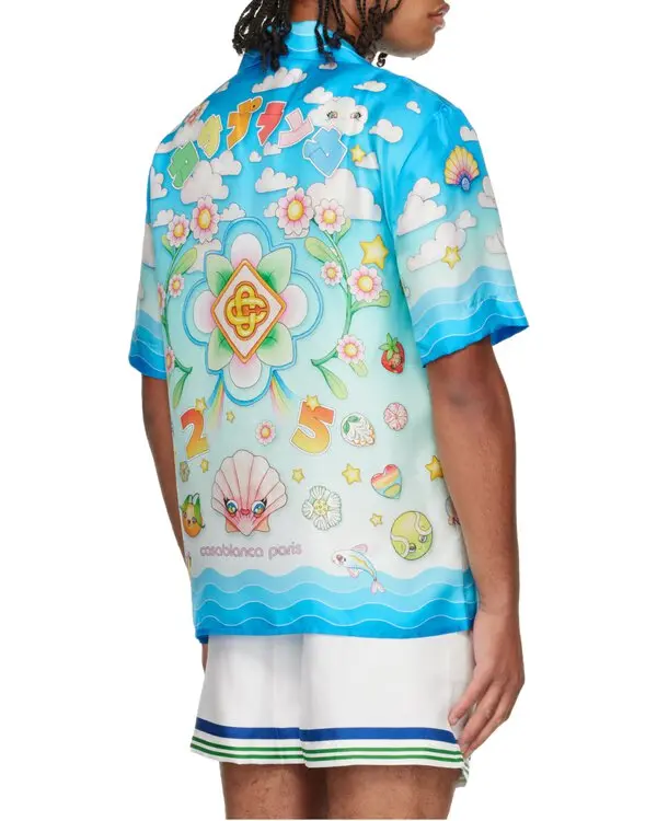 Casablanca Kawaii Motif Short Sleeve Twill Shirt - Blue