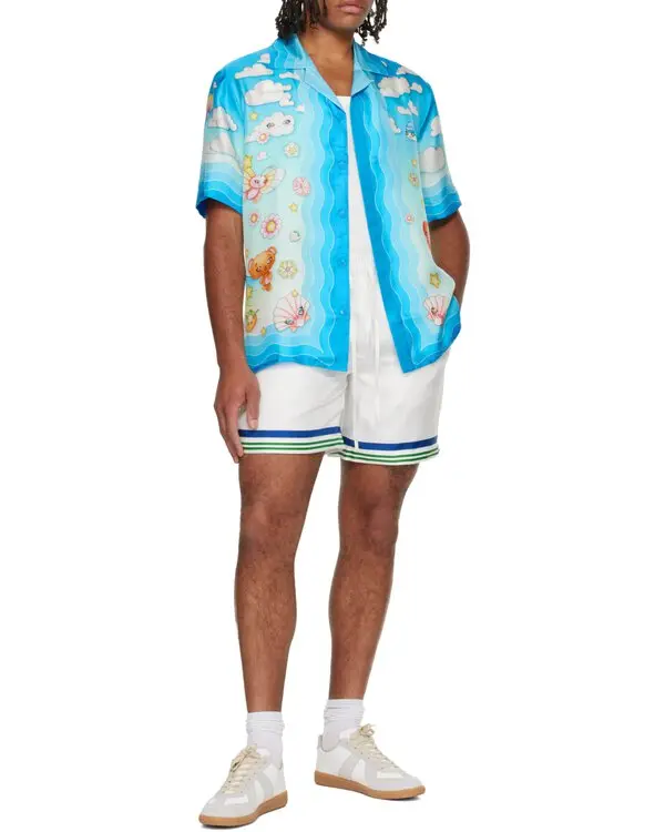 Casablanca Kawaii Motif Short Sleeve Twill Shirt - Blue