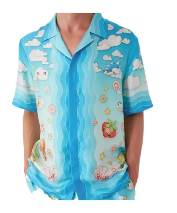 Casablanca Kawaii Motif Short Sleeve Twill Shirt - Blue