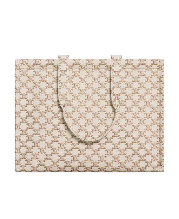 Celine Large Cabas Thais Textile And Calfskin Tote With Triomphe Canvas Print - White
