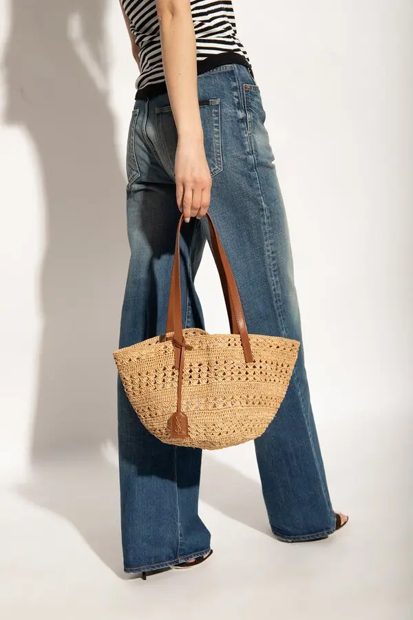 Saint Laurent Logo Pendant Crochet Tote Bag