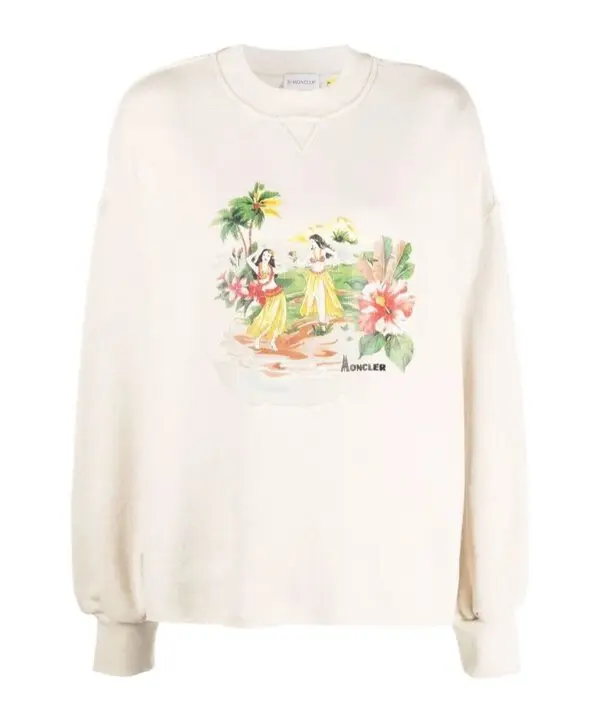 Palm Angels X Moncler Tropical-print Sweatshirt - White