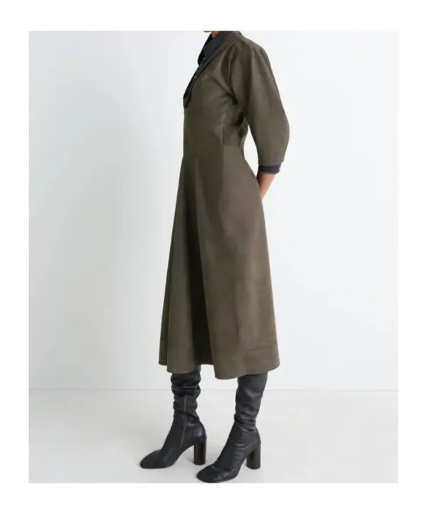 LEMAIRE V-neck Three-quarter Sleeve Midi Dress - Deep Khaki