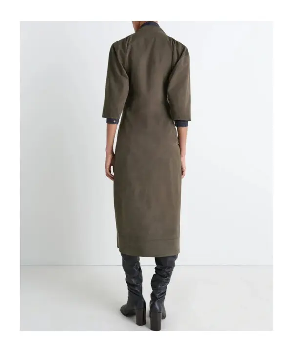 LEMAIRE V-neck Three-quarter Sleeve Midi Dress - Deep Khaki