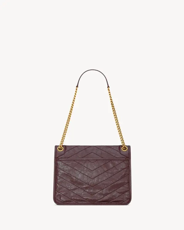 Saint Laurent Niki Chevron Chain Shoulder Bag - Cabernet Red