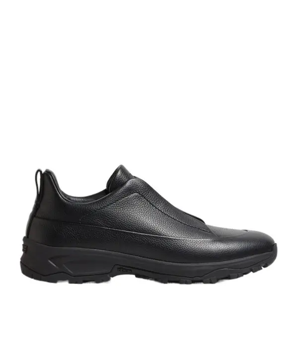Zegna Triple Stitch Monte Leather Sneakers - Black