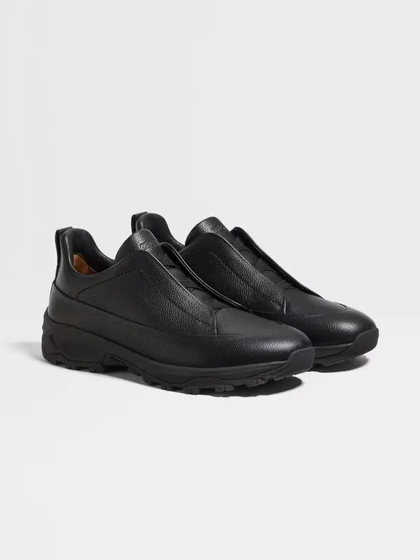 Zegna Triple Stitch Monte Leather Sneakers - Black