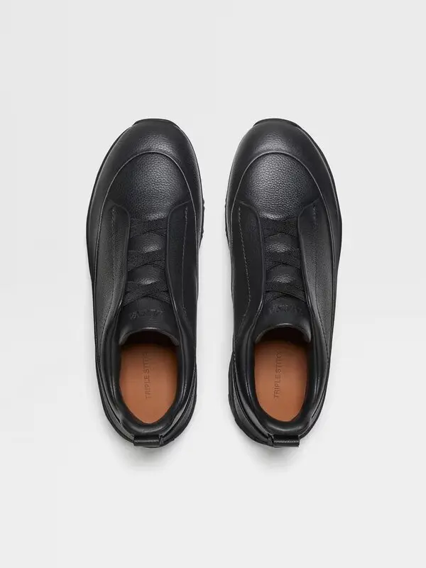 Zegna Triple Stitch Monte Leather Sneakers - Black