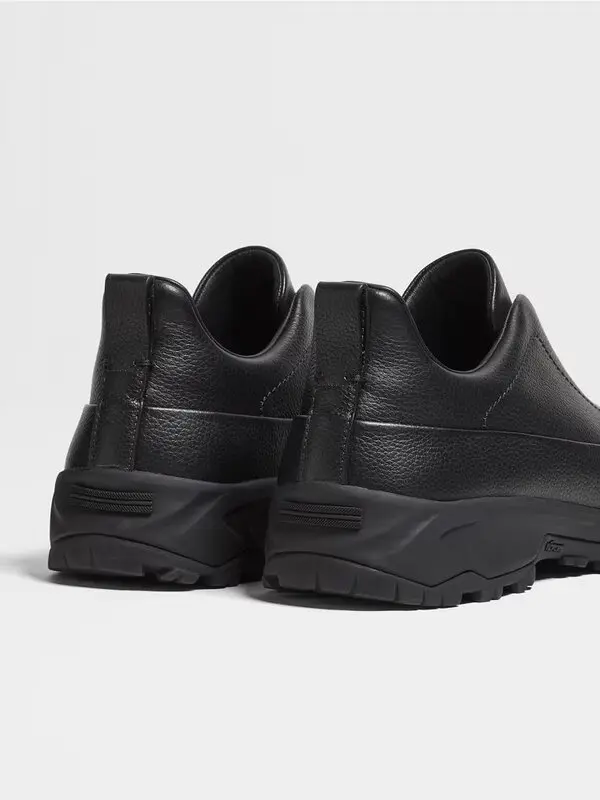Zegna Triple Stitch Monte Leather Sneakers - Black