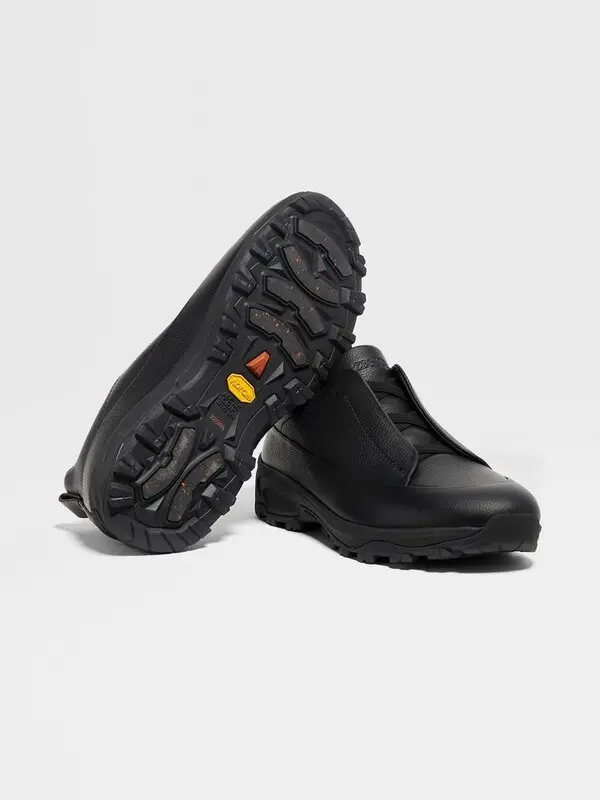 Zegna Triple Stitch Monte Leather Sneakers - Black