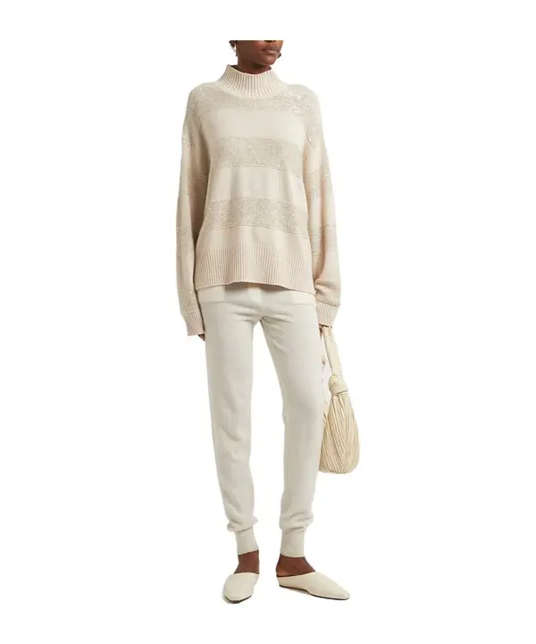 Brunello Cucinelli Mock Neck Knit Sweater With Sequined Stripes