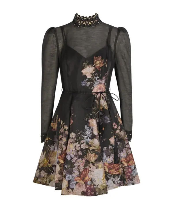Zimmermann Floralprint Linen And Silkblend Mini Dress