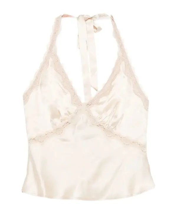 REFORMATION Monica Lace Trim Halter Top - White