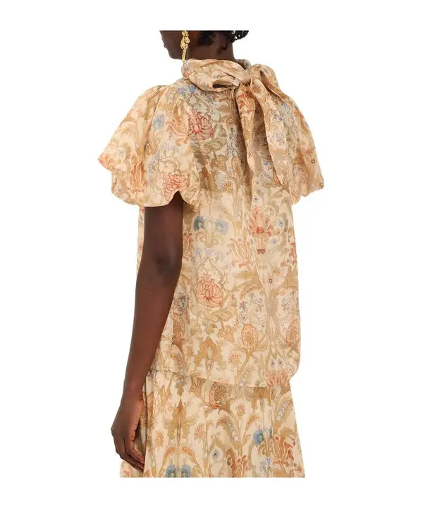 Zimmermann Printed Linen And Silkblend Blouse