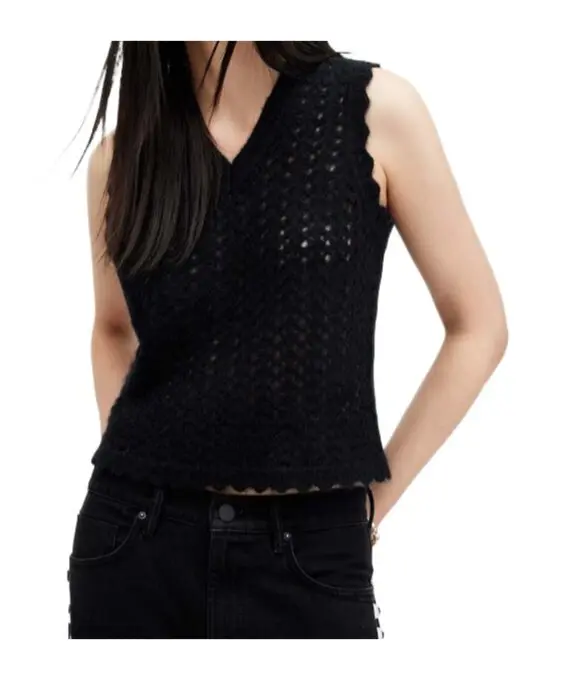 ALLSAINTS Vivian Scalloped Knit Tank Top - Black