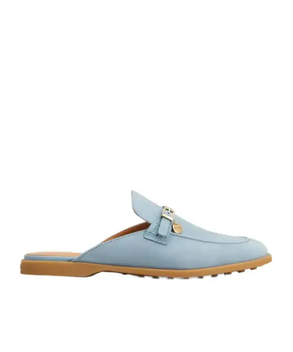 TOD'S Leather Mules With Decorative Strap - Light Blue