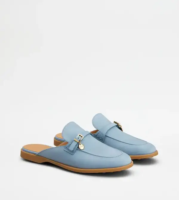 TOD'S Leather Mules With Decorative Strap - Light Blue