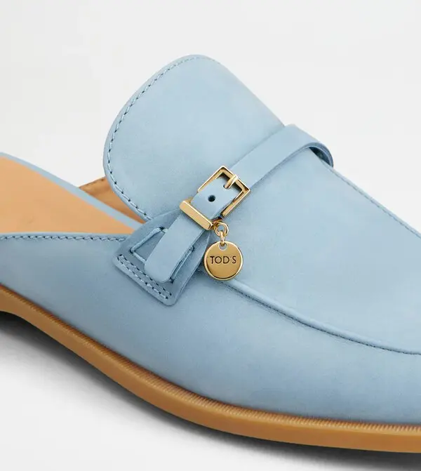 TOD'S Leather Mules With Decorative Strap - Light Blue