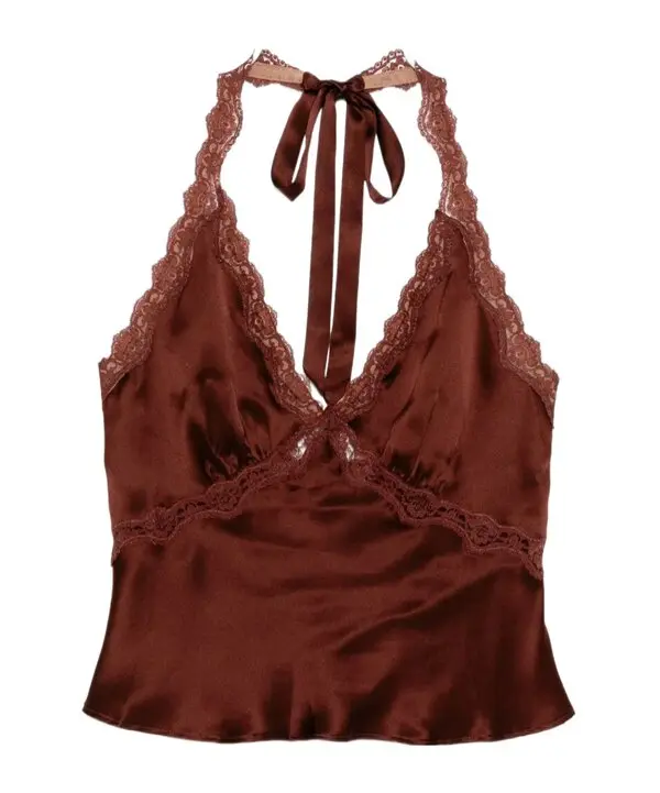 REFORMATION Monica Top With Lace Details - Cedar Brown