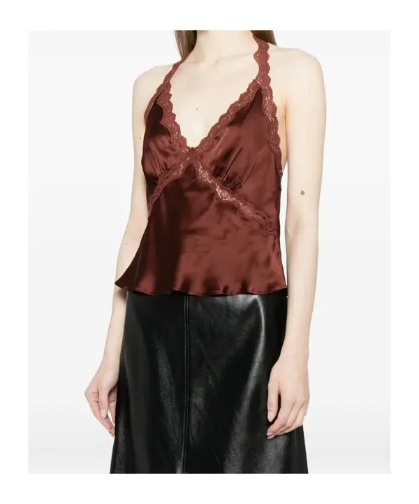 REFORMATION Monica Top With Lace Details - Cedar Brown