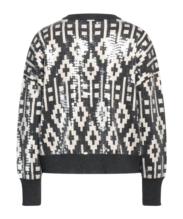 Brunello Cucinelli Geometric Jacquard Sequin Crewneck Knit Sweater