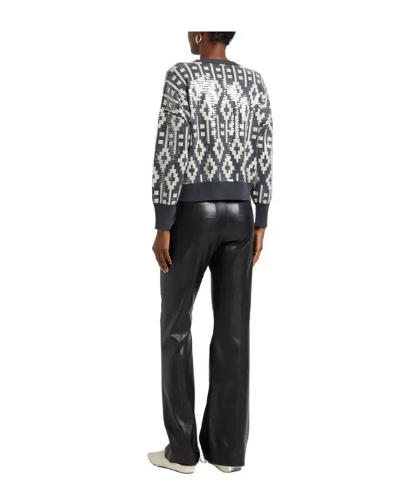 Brunello Cucinelli Geometric Jacquard Sequin Crewneck Knit Sweater